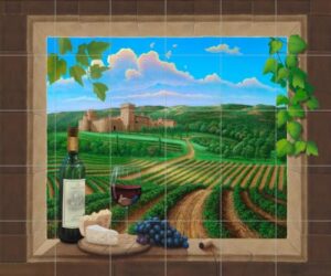 ceramic backsplash tile mural wine themed kitchen - life is good - david miller