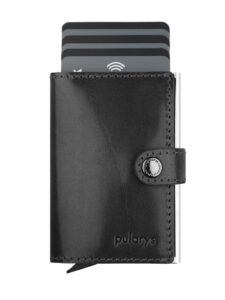 pularys viking mini wallet - premium leather - black - snap fastener - bank note pocket - rfid blocking - up to 8 card slots - comfortable and safe - classic