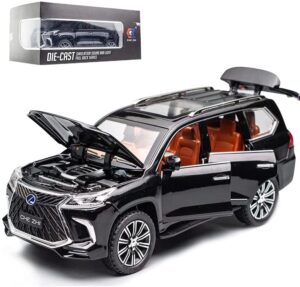 erock exquisite car model 1/24 lexus 570 off-road in luxury suv model car, zinc alloy pull back toy car with sound and light for kids boy girl gift