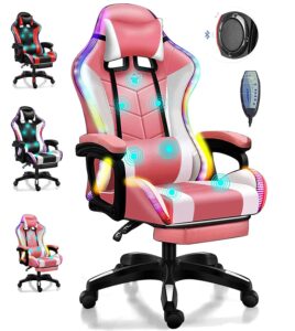 tbqatnts gaming chair with speakers,led gaming chair,ergonomic pro gaming chair with full massage lumbar support bluetooth speakers backrest adjustable/gaming chairs for adults,black