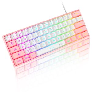 magegee 60% wired gaming keyboard, rgb backlit ultra-compact mini keyboard, waterproof mini compact 61 keys keyboard for pc/mac gamer, typist, travel, easy to carry on business trip(white pink)