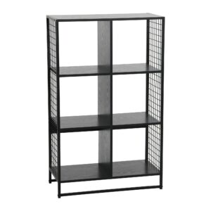 household essentials trellis open storage bookshelf with 6 cube compartments black oak wood grain and black metal