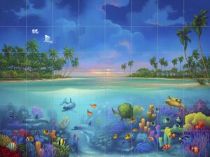 ceramic backsplash tile mural dolphin whale underwater ocean fish kitchen/bathroom/shower - below paradise - david miller