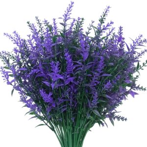 12 bundles artificial lavender flowers plants uv resistant faux outdoor plastic greenery shrubs plants hanging planter kitchen home wedding office garden décor