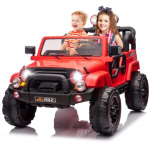 2 seater ride on truck and car cover, 12v children's electric car with parental remote control, music, mp3 player, led lights, spring suspension, red