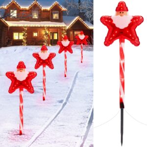 brightown christmas decorations pathway lights outdoor - 23 inches 124 led santa candy cane lights lighted waterproof for holiday garden lawn yard sidewalk walkway markers, 4 pack