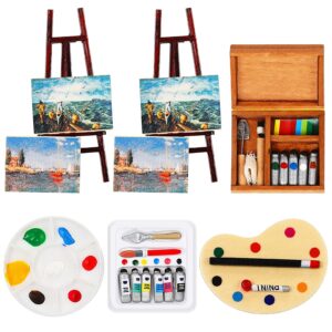 6 pieces 1:12 miniature dollhouse accessories painting tool set wooden easel dollhouse furniture decoration miniature palette watercolor box easel miniature dollhouse furniture painting for dolls