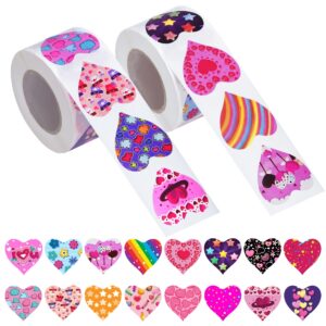 fun little toys 1000pcs valentine heart stickers for kids, 1.5in valentine's day colorful red love decorative decals labels art craft cards envelopes wedding party decorations supplies