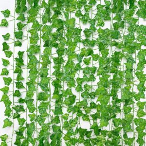 aior 24 pack 168ft fake vines, ivy vines for bedroom, artificial vines green vines decorations fake leaves hanging vines for room wall decor indoor outdoor party garden wedding decoration