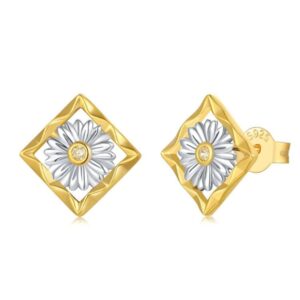 wouovo 925-sterling-silver sunflower earrings for women - daisy sunflower stud earring with safety screw back lockings,mothers day christmas gifts for mom and daughter (sunflower)