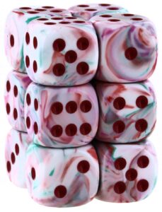 dnd dice set - chessex d&d dice - 16mm pop art & red limited edition dice block -dungeons and dragons dice includes 12 dice – d6, pink, (chx27739)