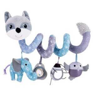 jingbell baby car seat & stroller toys, infant crib activity spiral plush hanging education toys for baby with music, rattles and bb squeaker(gray fox)