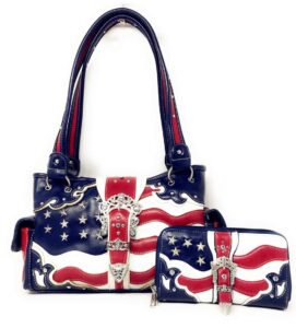 american flag rhinestone concealed carry handbag,purse in multi colors (american buckle set)