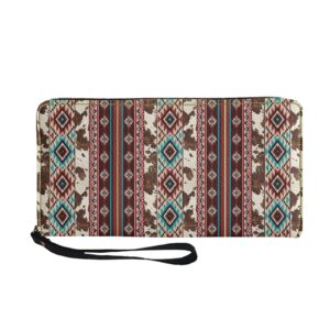 wanyint women wallet with wristlet strap aztec native american navajo southwest indian tribal stripe print rfid blocking handbag purse leather clutch bag for lady