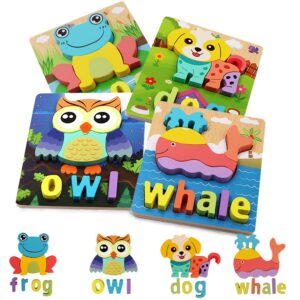 toddler puzzles, wooden toddler puzzles ages 1-3, montessori toys for 2-4 year old boys girls, 4 pack animal shape preschool montessori toys for boys and girls