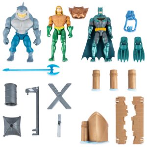 dc comics, gotham city harbor chaos playset | 4-inch batman, aquaman, king shark action figures | kids toys for boys and girls ages 3 and up (amazon exclusive)