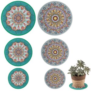 6pcs boho flower pot mats - absorbent anti-slip plant pot pad with 2 colorful patterns & 3 sizes round flower plant protect mat for table desk garden (9.9'', 7.9'', 5.9'')