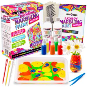 original stationery rainbow marbling kit for kids, to make marble art and craft kids will love, great arts and crafts and rainbow gifts for girls