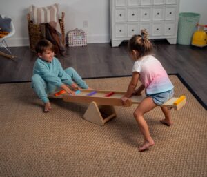 avenlur willow rainbow seesaw and balance beam: montessori and waldorf inspired gym equipment for toddlers & kids (2-4 yrs), up to 110lbs! enhance balance & coordination with indoor play fun!