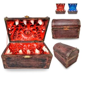 power beast dungeon mimic chest dice storage box with glass eye, miniatures and dungeons and dragons accessories, d&d gift, dnd, dungeon master, holds up to 5 sets of polyhedral dice. rpg game. (red)