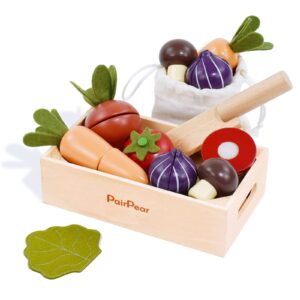 pairpear wooden play food cutting vegetables set - wooden toys for toddlers toy food play kitchen accessories