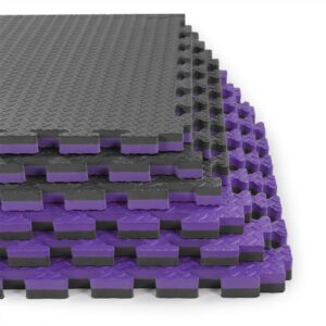 xspec 1" extra thick 48 sq ft reversible eva gym foam floor mat tiles (24" x 24"), steel pattern, 12 pcs, black/purple