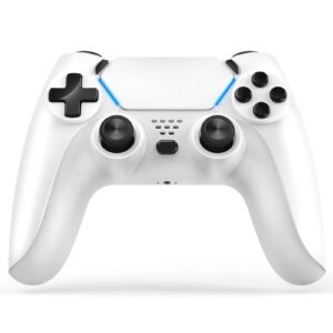 pomisgam ps4 controller compatible for playstation 4 / pro / slim / steam, wireless gaming controller with vibration and headset jack, touch pad, and charging cable (white)