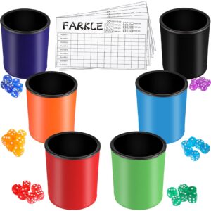 zhanmai 6 pcs dice cup for farkle game pu leather cup of dice dice stacking cup with 36 colorful dice 6 farkle scorecards dice set for yahtzee dice games family party supplies