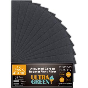 carbon filter 4 x 10 inch activated charcoal air vent filters premium floor ac pre-filter work in indoor home purifier, air conditioner 4" x 10" (12 black)