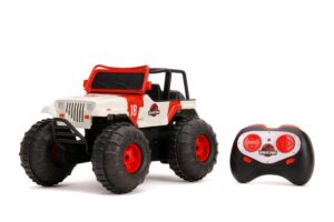 jada toys jurassic world 10.5" jeep wrangler water and land rc radio control cars, toys for kids and adults