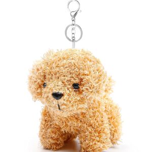 anboor small stuffed animals—4.8 inch cute puppy dog plush stuffed animal with keychain for party favors (light brown)