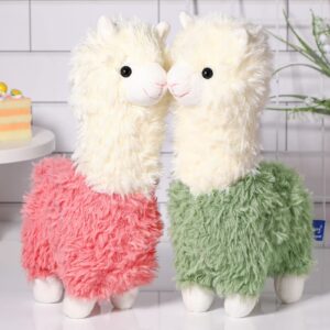 chalyna 2 pieces llama stuffed animal 10 inches cute llama alpaca plush toy gifts for girls boys birthday home wedding christmas party decorations(green, pink)