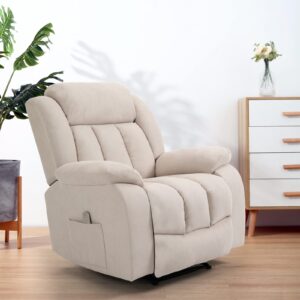 homhum massage recliner chair, linen fabric recliner chair modern rocker recliner chair with heat and vibration function, side pockets sofa chair for home theater, living room, beige