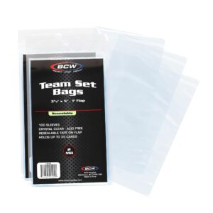 bcw resealable team set bags - 200 ct | archival quality polypropylene | holds 35 standard cards | toploader and magnetic holder compatible | acid-free sealing solution for trading card collections