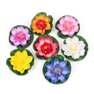 framendino, 7 pack artificial floating foam lotus flower water lily pads for home garden pond decoration