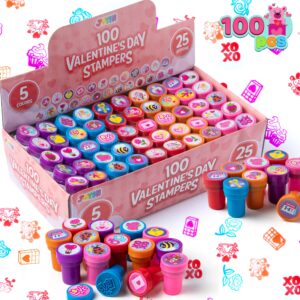 joyin 100 pcs valentine's themes stamper, 25 designs arts and crafts stamper for valentines day party favors, classroom exchanging gifts, classroom holiday reward prizes