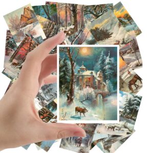 large stickers (24 pscs 2.5"x3.5" each) winter rural life christmas landscapes vintage art