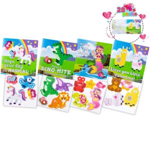 joyin 28 packs valentines cards with stickers (unicorn, dragon, llama, mermaid) for kids party favor, classroom exchange cards,anniversary and birthday,gift cards, greeting cards,arts & craft