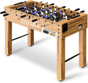 serenelife 48in competition sized foosball table - height adjustable arcade soccer set for home, game room, man cave - includes 2 balls & 2 fold-out cup holders, natural