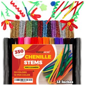 performore 350 pieces thick pipe cleaners 35 colors pipe cleaner chenille stems - 10 per color for children’s arts and crafts, easy to bend twist and cut, reusable & flexible wires diy craft supplies