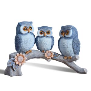 fjs owl statue for home decor accents living room bedroom owl figurines for shelf coffee table decor, christmas birthday owl lovers gift