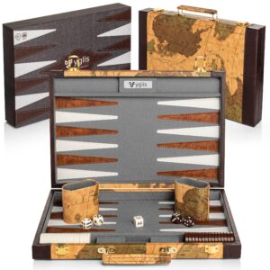 yglis 18" large backgammon sets for adults - premium faux leather case, quality felt interior, covered hinges, strategy & instruction guide