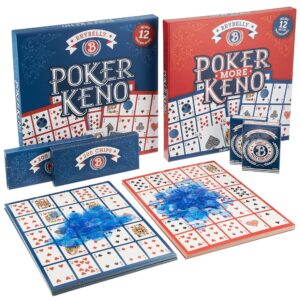 mbgbrybelly poker keno and more poker keno bundle - 24 players complete game and expansion pack - 24 game boards, 2 decks of cards, 400 plastic blue bingo chips - family game night casino gift