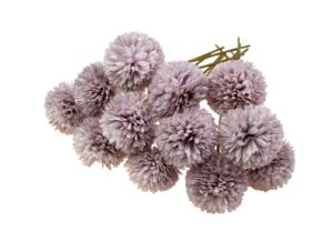 rujiu 12 pcs artificial chrysanthemum ball flowers, bride wedding bouquet stem plastic hydrangea silk flower for wedding centerpieces arrangements party home table flowers garden decor (light purple)