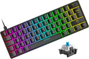 selorss mini 60% wired mechanical gaming keyboard,22 rgb chroma backlit, compact 62 full anti-ghosting keys, usb c cable,replaceable keycaps,tactile switch for gamer/typist/xbox/pc/win/mac(black)