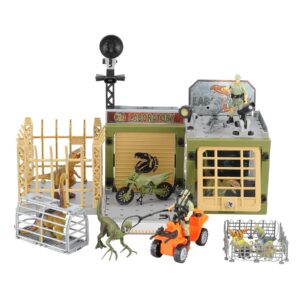 flyintoys dinosaur toys for kids,dinosaurs figures playset with trex,soldier,lab,dino cage,hunting equipment,create a dino world,educational toy birthday for toddler 3-9 boys&girls