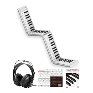 carry-on 88-key foldable digital piano bundle with knox gear headphones, learn-to-play stickers, & lesson book (4 items)