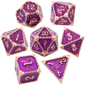 zecidot dnd dice set d&d dungeons and dragons metal polyhedral table games dice accessories gifts of 7 pathfinder shadowrun roleplaying mtg rpg multi sided giant large dice (red copper purple)