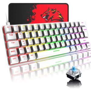 selorss mini 60% wired mechanical gaming keyboard,22 rgb chroma backlit, compact 62 full anti-ghosting keys, usb c cable,replaceable keycaps,tactile switch for gamer/typist/xbox/pc/win/mac(white)