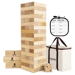 ropoda giant tumble tower, 54pcs giant outdoor games with dice & rules sheet, giant lawn games 1.8 feet tall, grows to over 4 feet, giant tumble timber for adults and family, outdoor and indoor fun